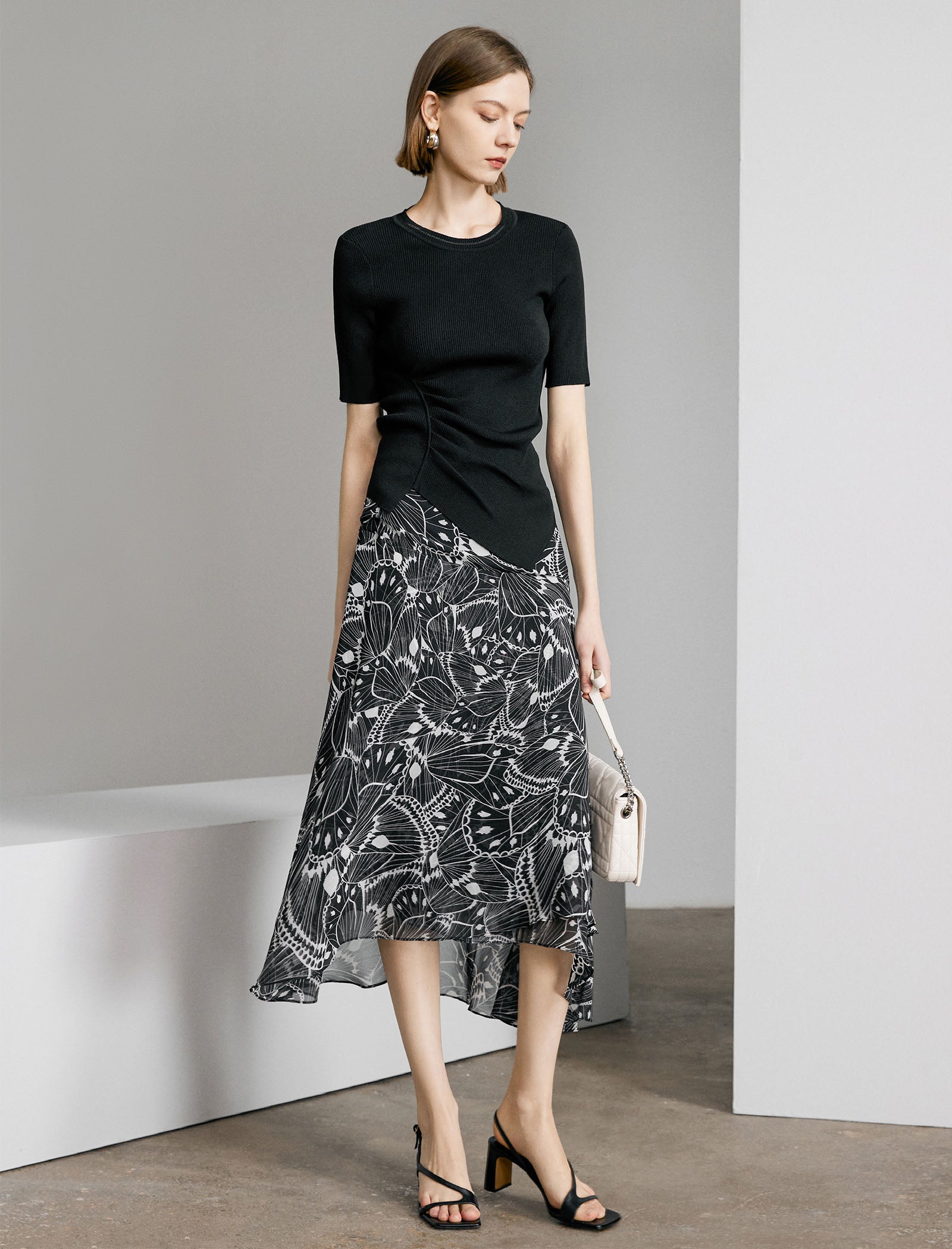 Floral Print Irregular Midi Skirt