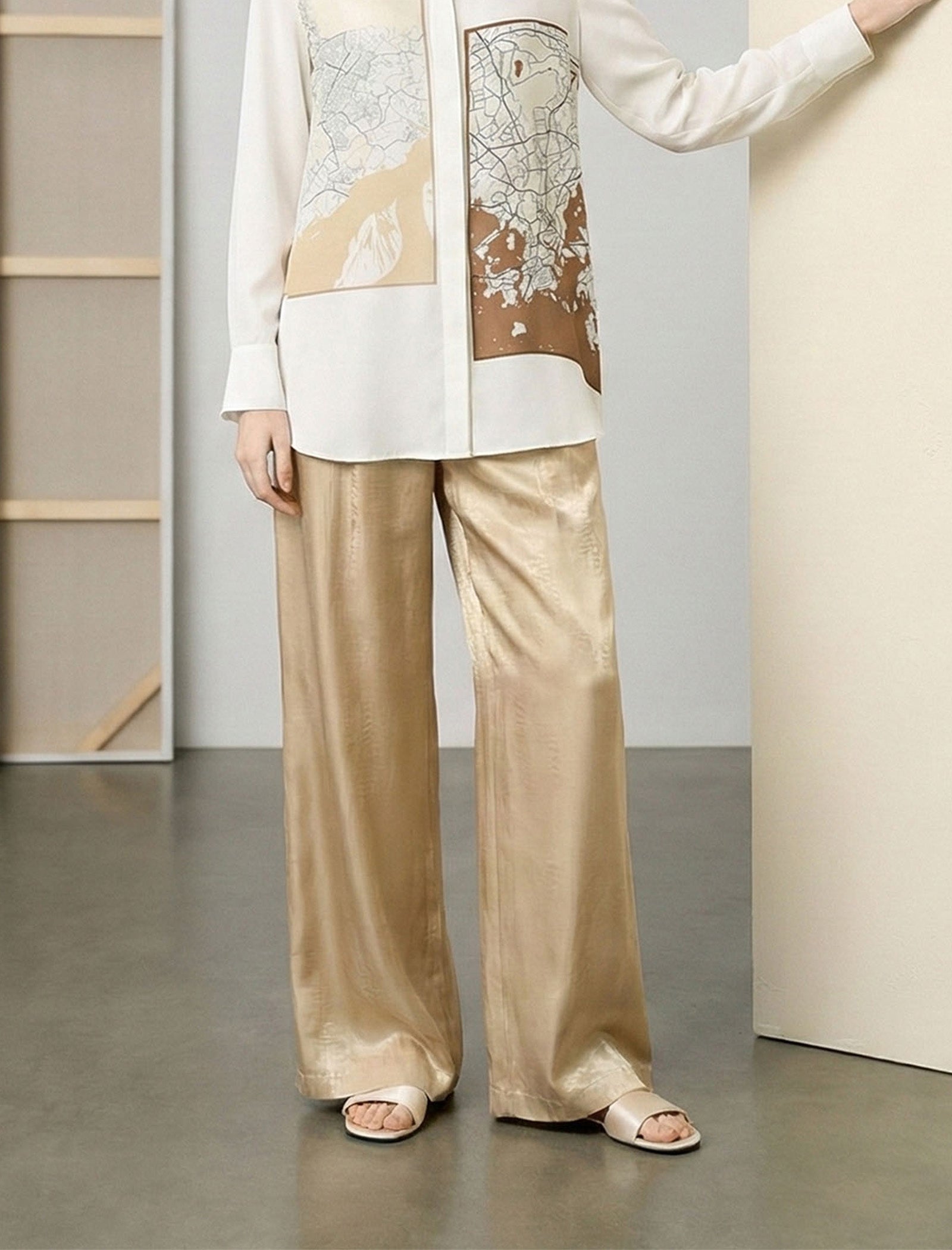 Champagne Satin Wide-Leg Pants – FancyEpic Official